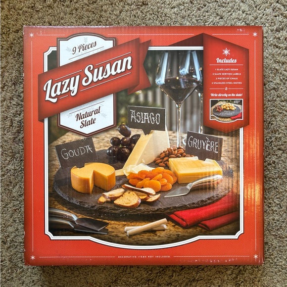 Kitchen | Lazy Susan Natural Slate 9piece Cheese Board Set Charcuterie ...
